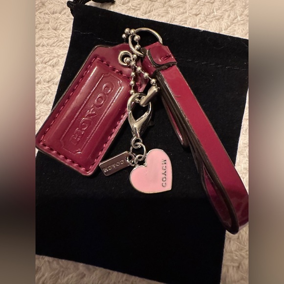 Coach | Accessories | Coach Burgundy Patent Leather Keychain With Pink ...